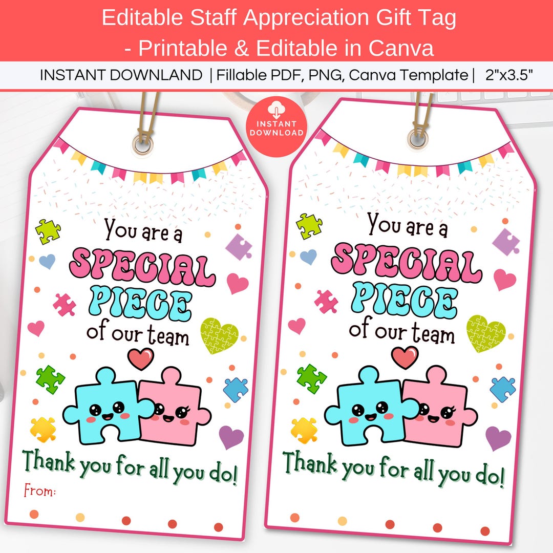 Employee Appreciation Tag Editable, Team Staff Recognition Thank You ...