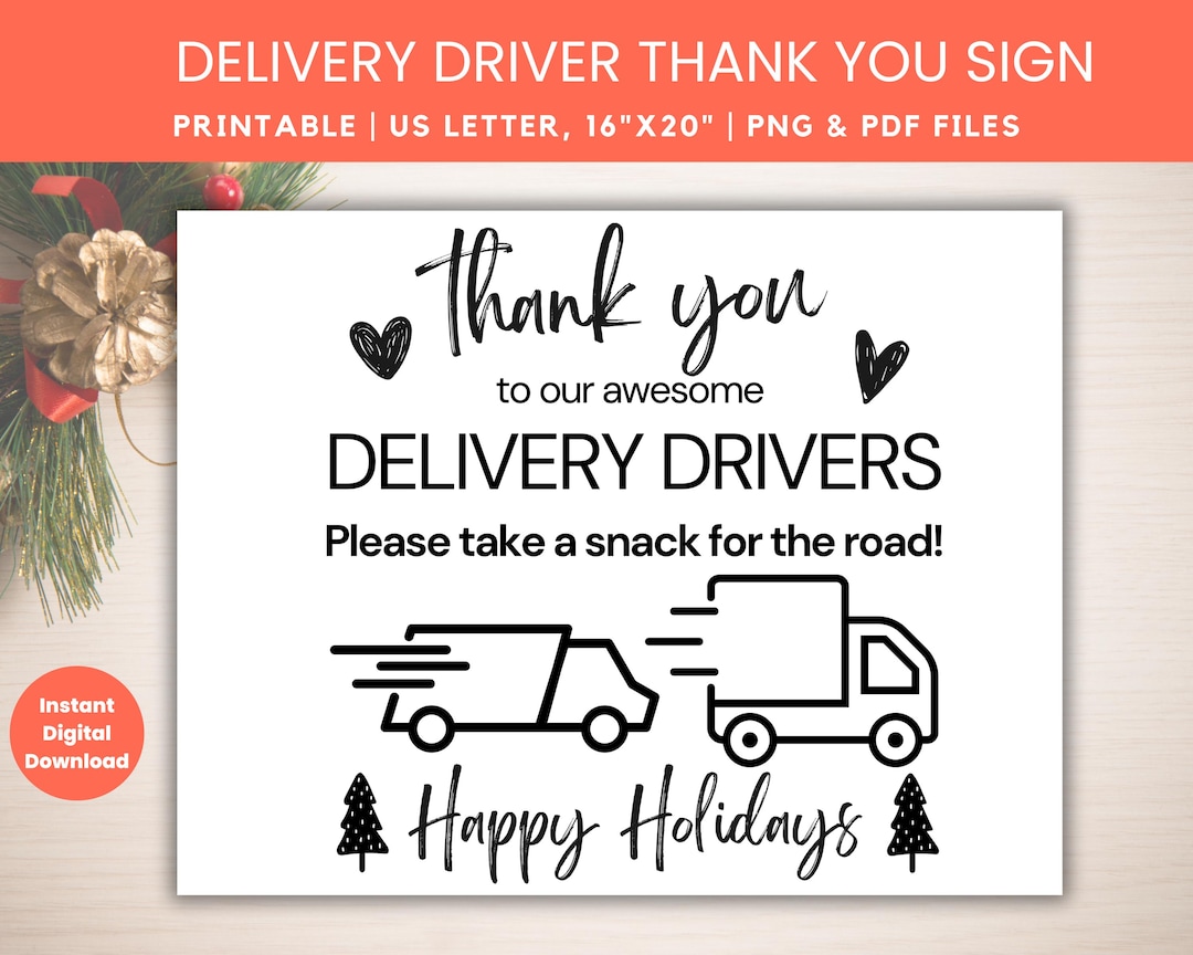 Delivery Driver Thank You Printable Sign, Delivery Driver Appreciation ...