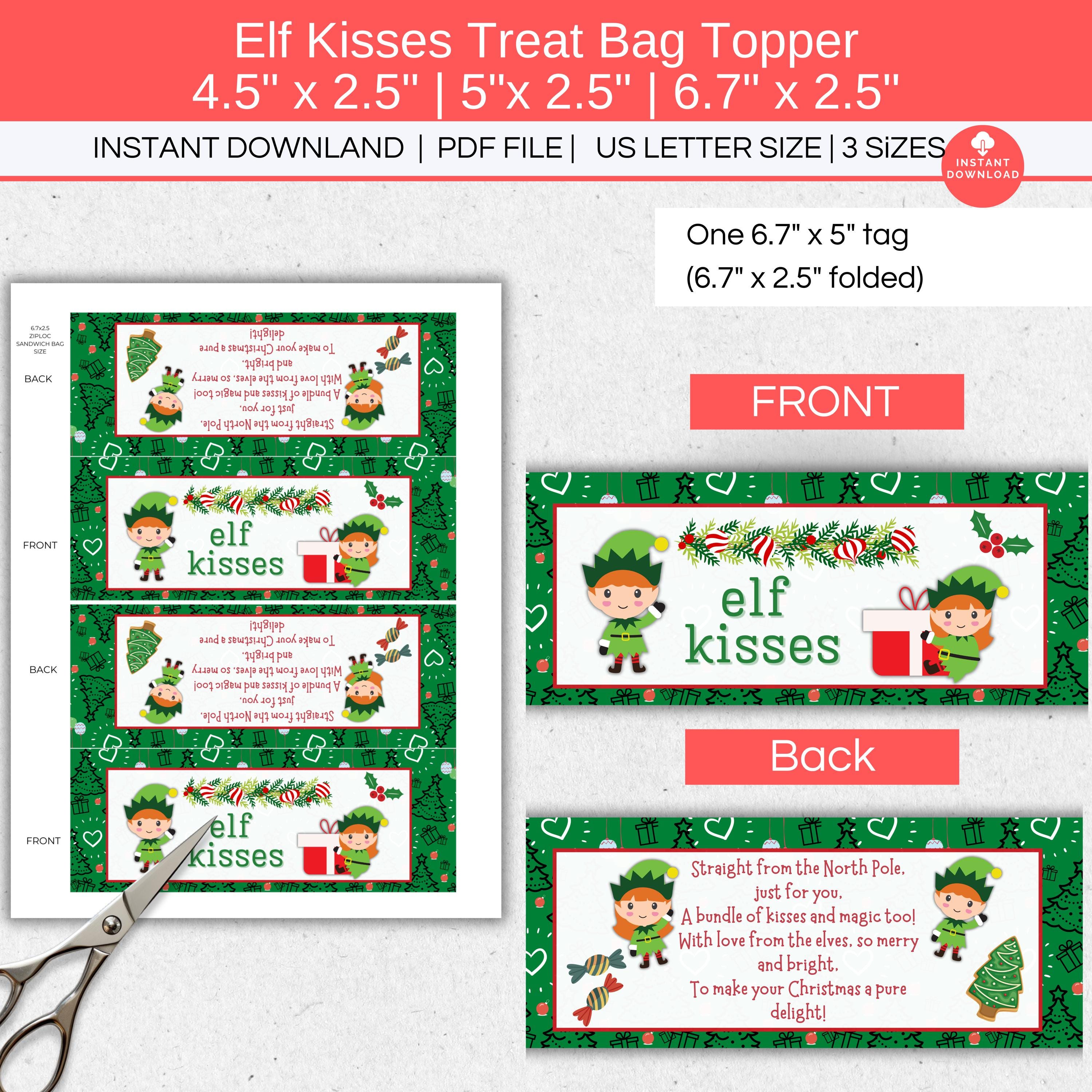 Elf Kisses Treat Bag Tag Topper Printable, Elf Kisses Label, Winter ...
