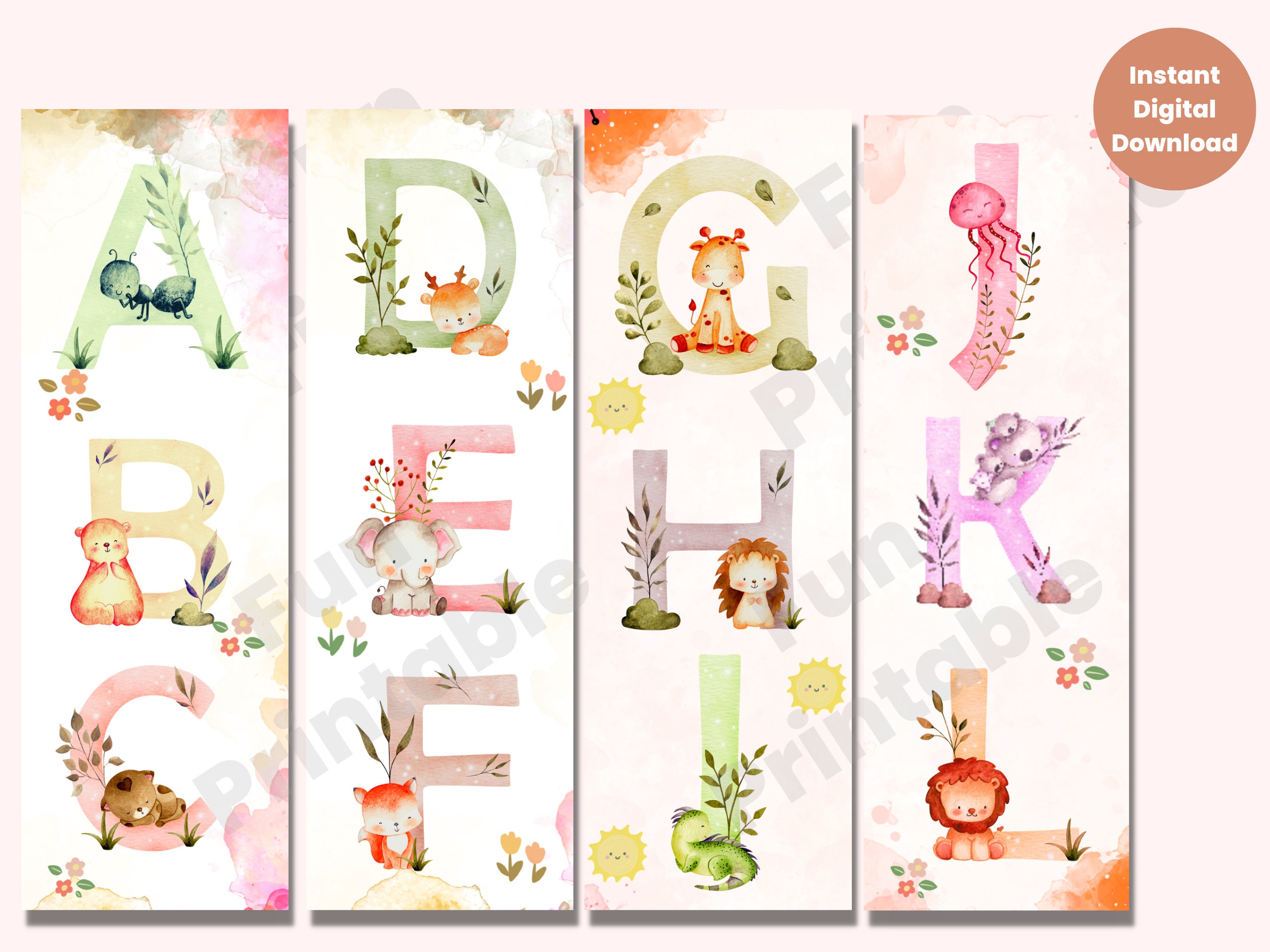 13 Cute Printable Bookmark for Kids, Watercolor Animal Plant Bookmarks ...