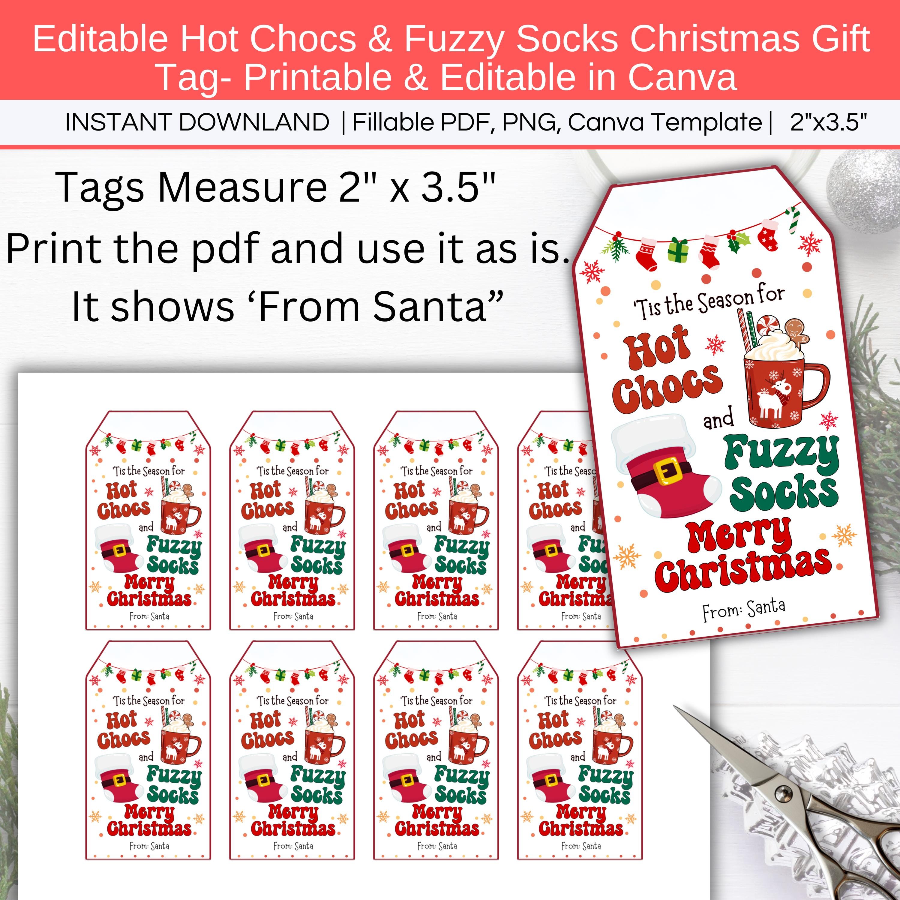 Hot Chocs & Fuzzy Socks Tag, Editable Christmas Gift Tag, Hot Cocoa ...