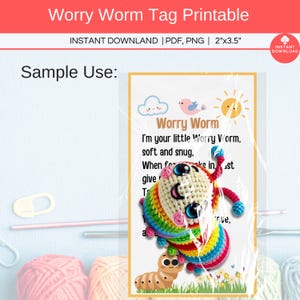 Worry Worm Tags, Printable Labels for Crochet Worms, Anxiety Relief ...