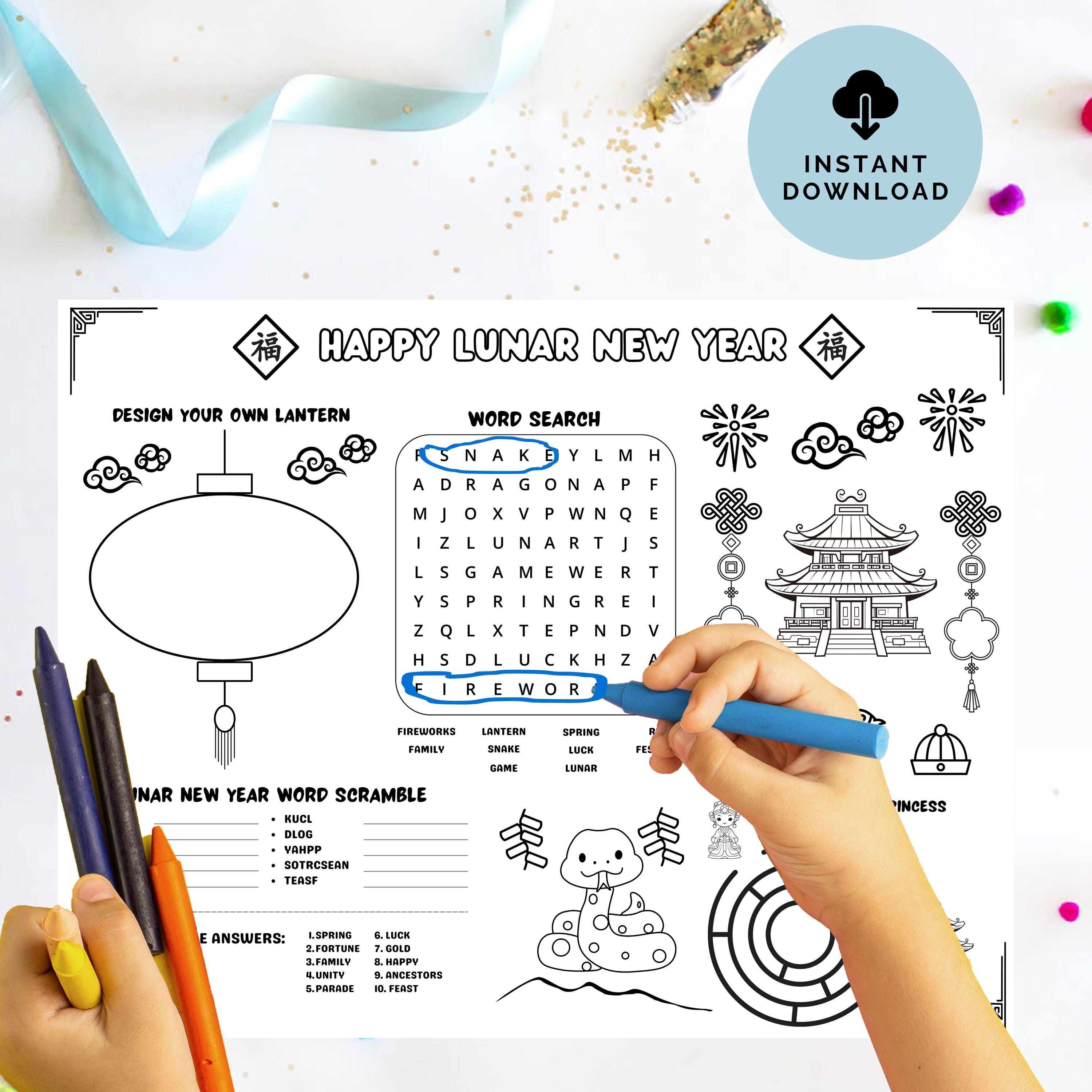 Printable Lunar New Year Activity Placemat for Kids, Year of Snake ...