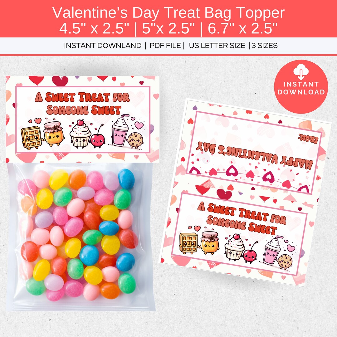 Printable Happy Valentine's Day Treat Bag Topper, Cookie Bag Tag Label ...