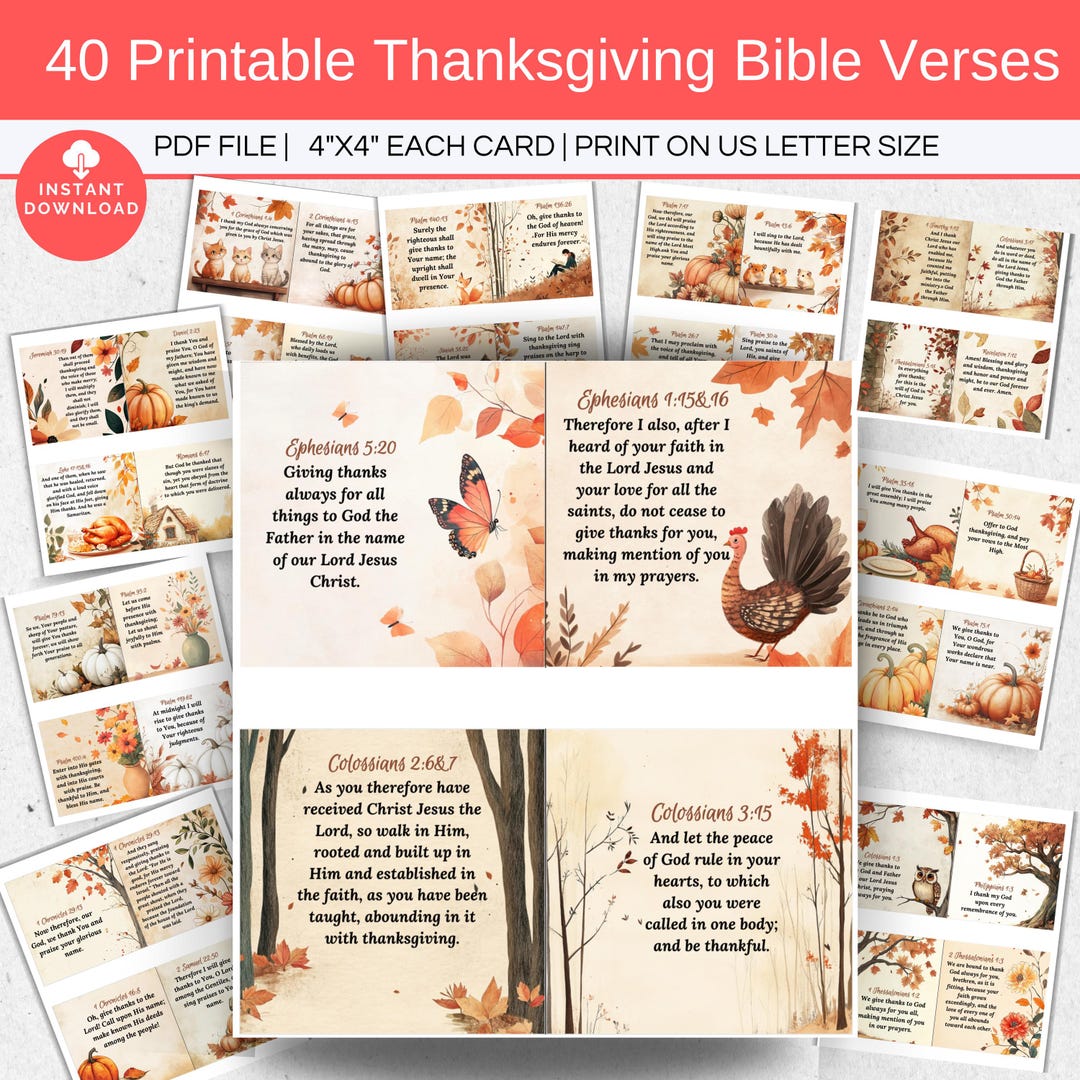 40 Thankful Bible Verse Printable Cards, Bible Verse Scripture Memory ...