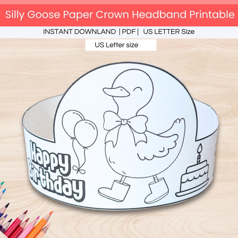 Silly Goose Paper Headband for Kids Printable, Birthday Party Coloring ...