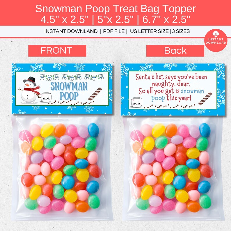 Reindeer Poop, Snowman Poop, Reindeer Poop Treat Bag Toppers, Reindeer ...