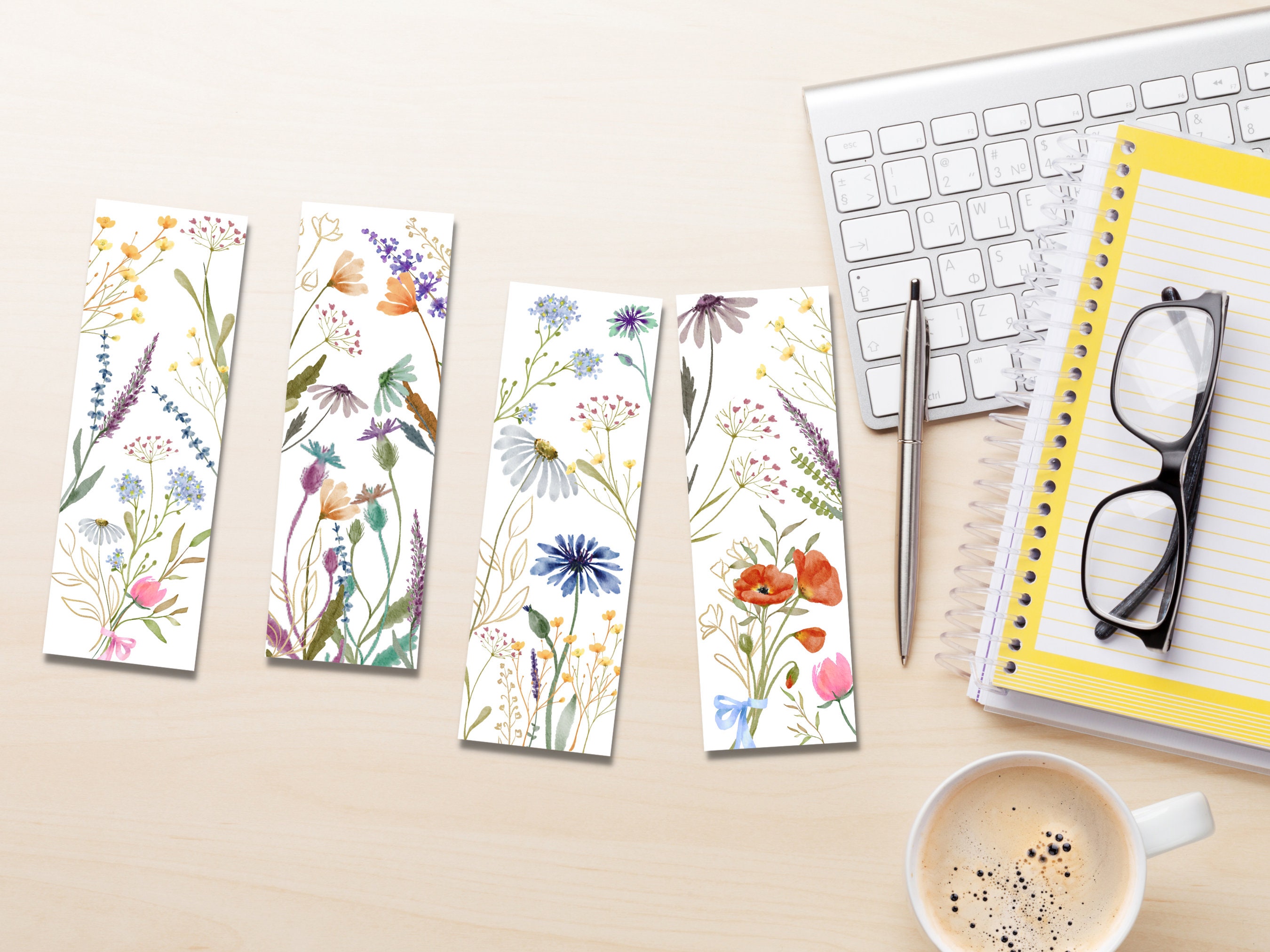 12 Wild Flower Themed Printable Bookmark Set, Watercolor Floral Flower ...