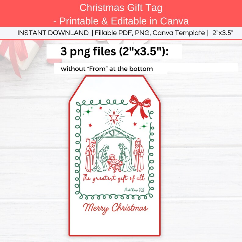 Christmas Nativity Scene Label Editable, Greatest Gift of All Printable ...
