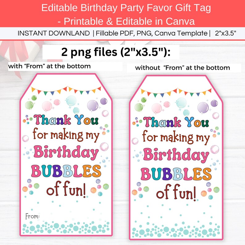 Bubble Birthday Favor Tags, Classroom Birthday Editable Favor Tag ...