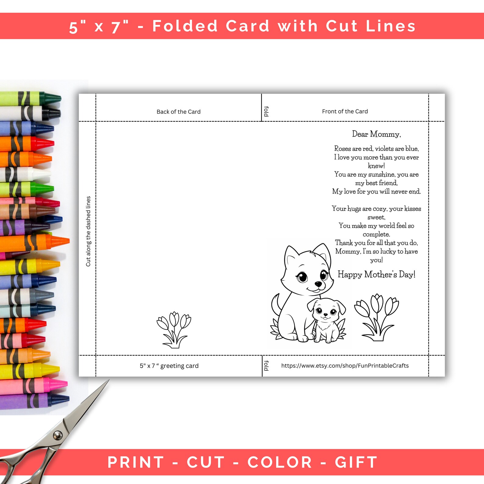 Printable Mother's Day Coloring Card With Poem, Mother's Day Poem, DIY ...