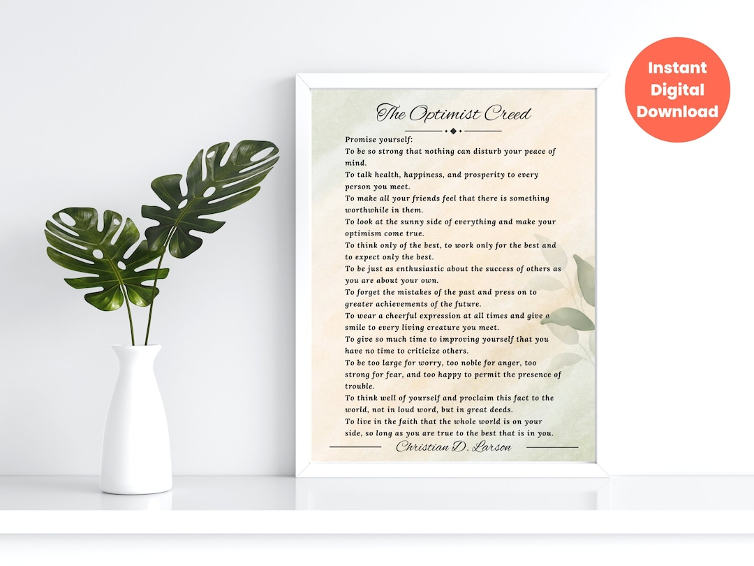 The Optimist Creed Promise Yourself by Christian D. Larson ...