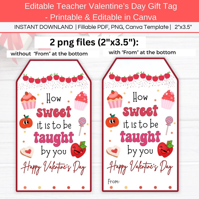 How Sweet It is to Be Taught by You Printable Valentine Tag, Editable ...