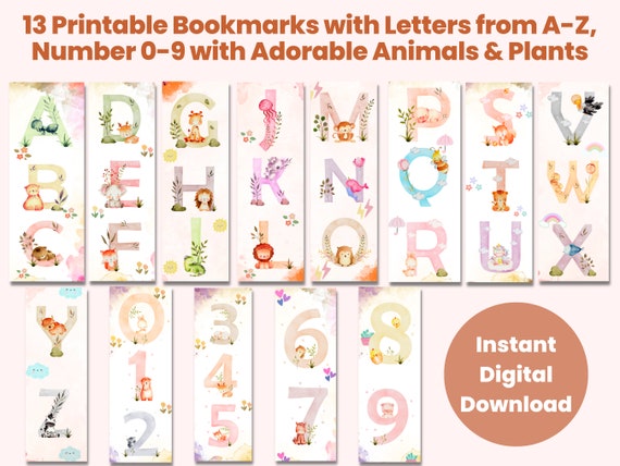 13 Cute Printable Bookmark for Kids Watercolor Animal Plant - Etsy