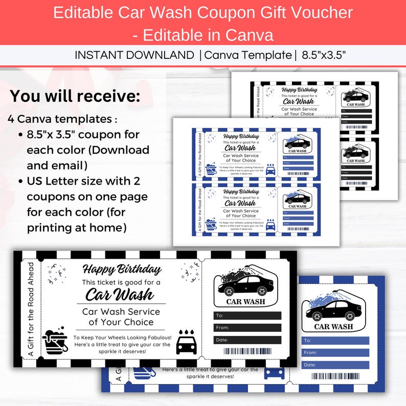 Car Wash Coupon, Editable Car Detailing Voucher Gift Certificate ...