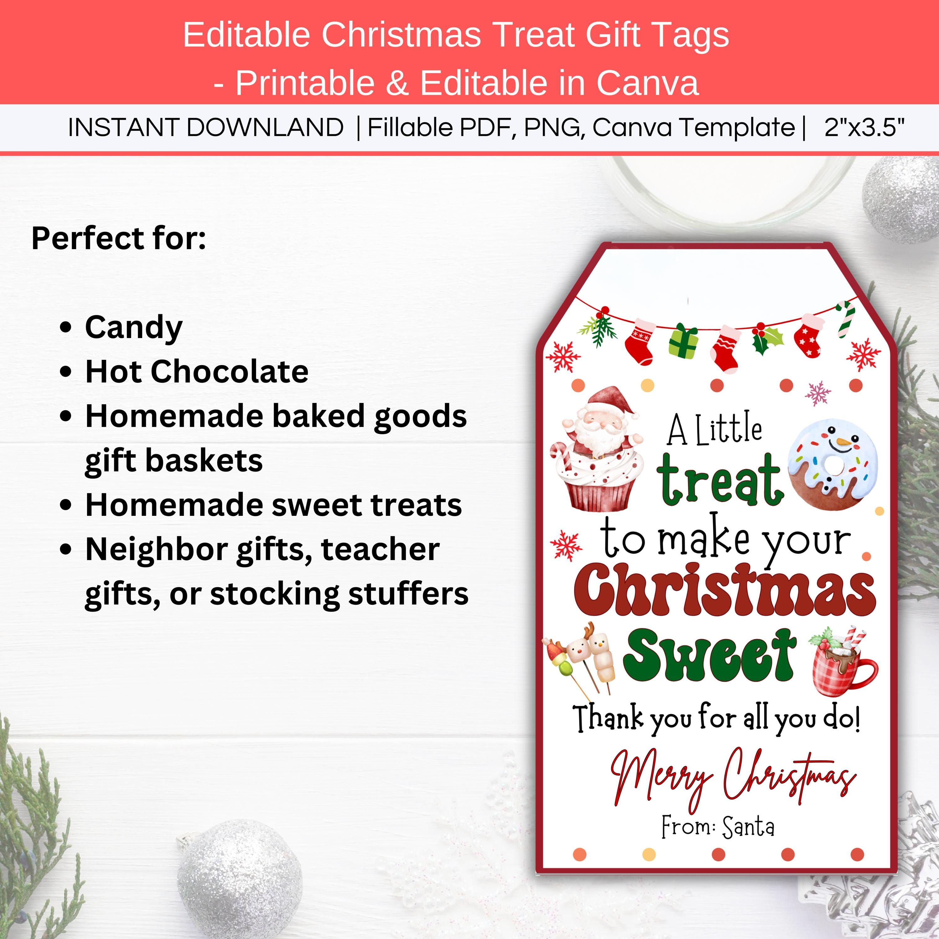 A Little Treat to Make Christmas Sweet, Editable Christmas Treat Tag ...