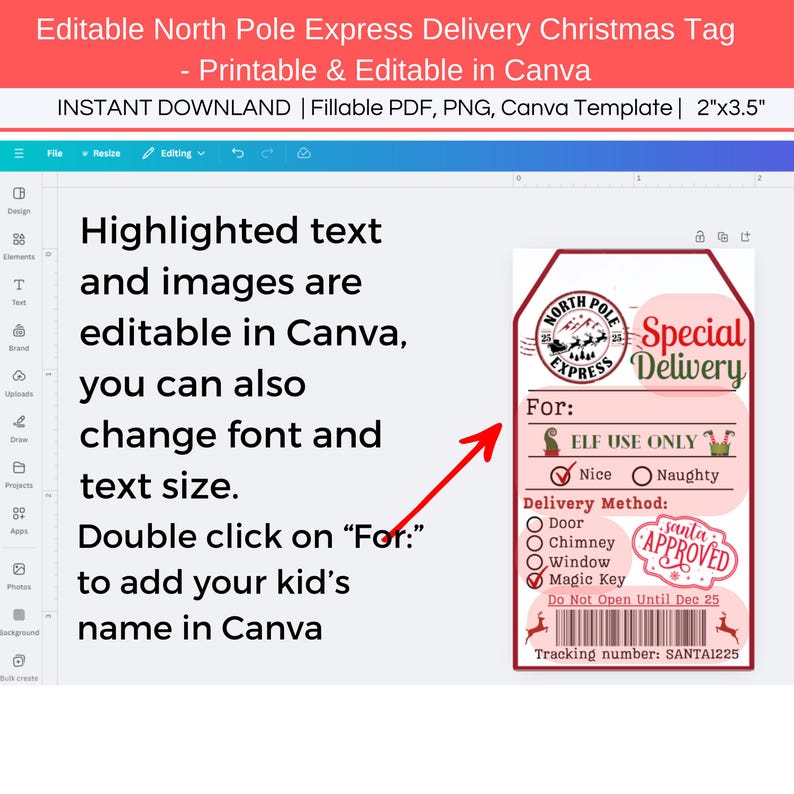 Editable North Pole Express Mail Special Delivery Christmas Gift Tag ...