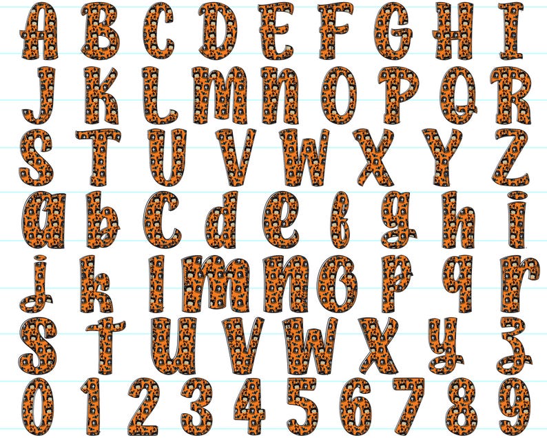 Halloween Doodle Font Alphabet Clipart Bundle, 8 Full Sets Alpha ...