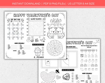 Valentine's Day Placemat Activity Sheet for Kids - Etsy