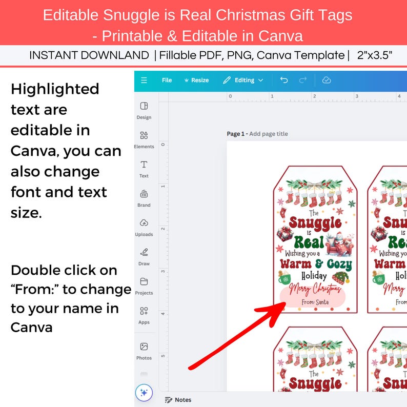 The Snuggle is Real Christmas Blanket Gift Tag Printable Editable ...