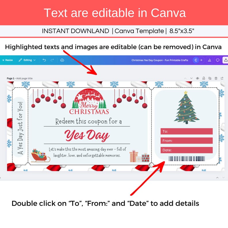 Christmas Yes Day Ticket Printable, Editable Kid Merry Christmas Fun ...