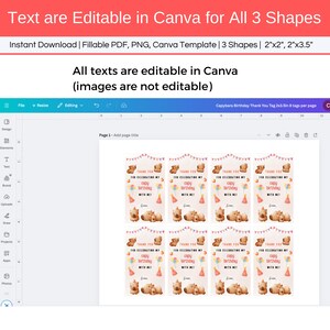 Capybara Thank You Birthday Party Favor Tag, Editable Cute Capybara ...