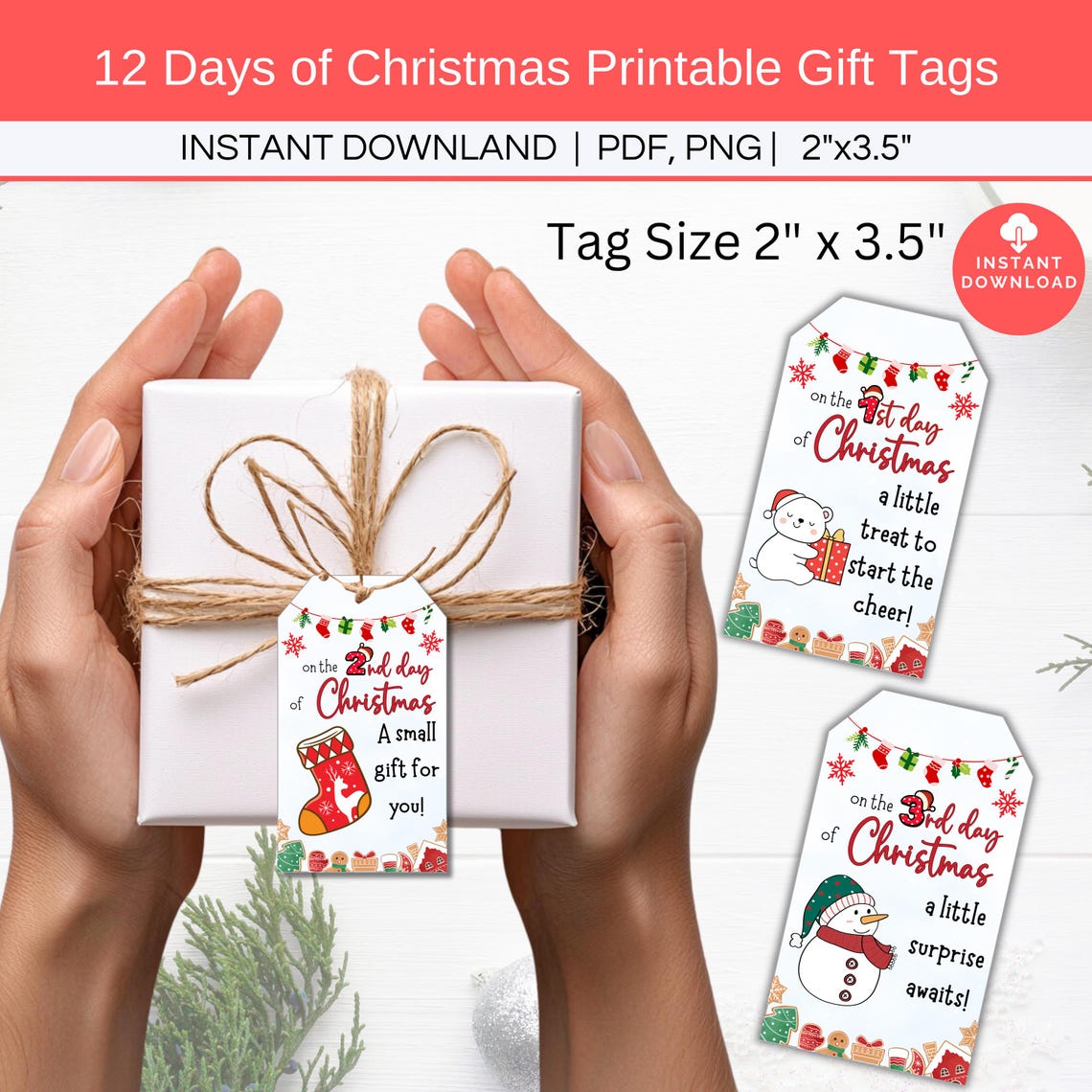 12 Days of Christmas Gift Tags Printable, Secret Santa Gift Tags ...