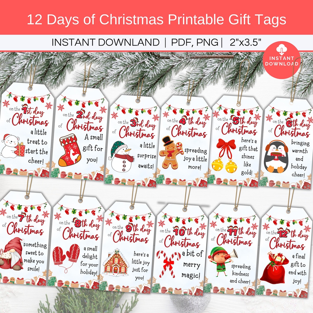 12 Days of Christmas Gift Tags Printable, Secret Santa Gift Tags ...