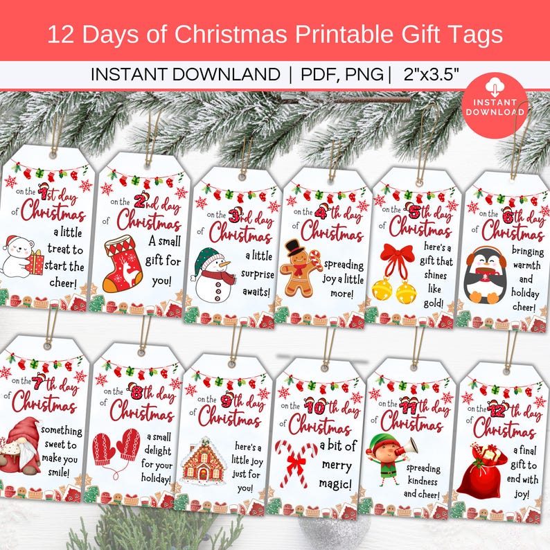 12 Days of Christmas Gift Tags Printable, Secret Santa Gift Tags ...