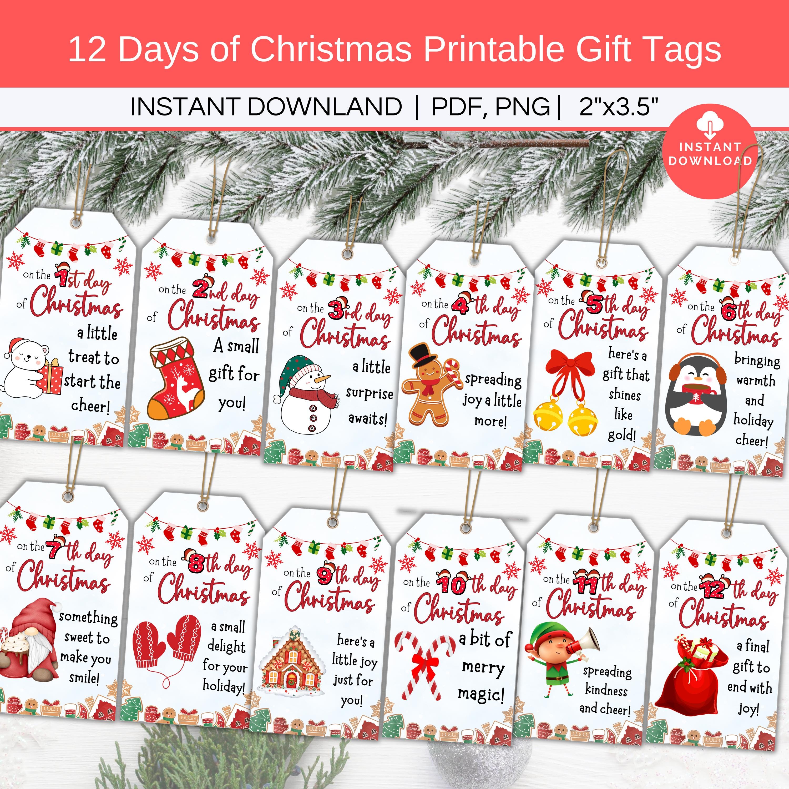 12 Days of Christmas Gift Tags Printable, Secret Santa Gift Tags ...