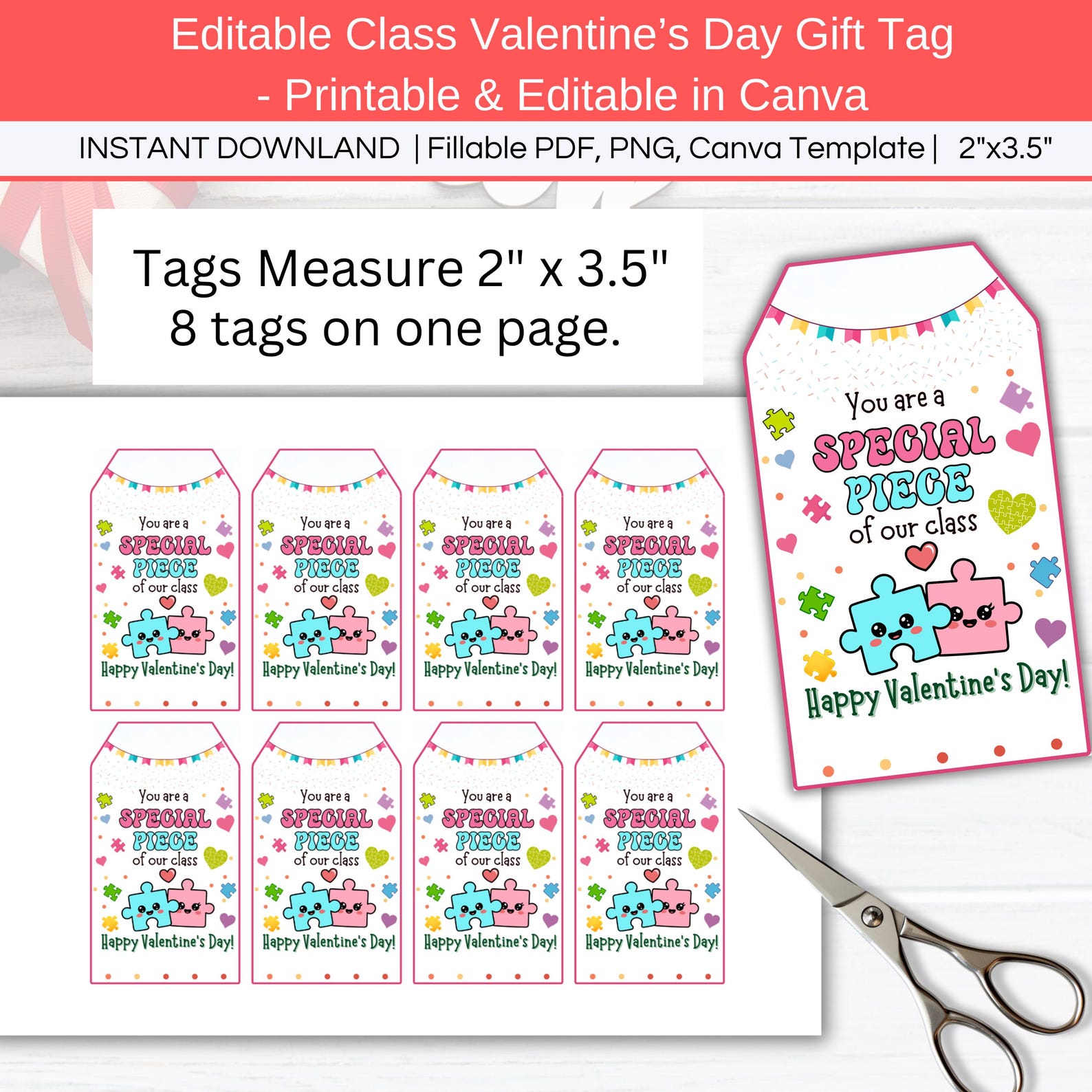 You Are a Special Piece of Our Class Valentine Gift Tag Printable ...