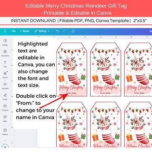 Printable Reindeer Gift Tags, Editable Christmas Treat Tags, Merry ...