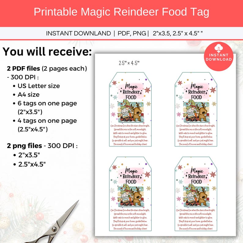 Magical Reindeer Food Tags Printable, Reindeer Food Card, Magic ...