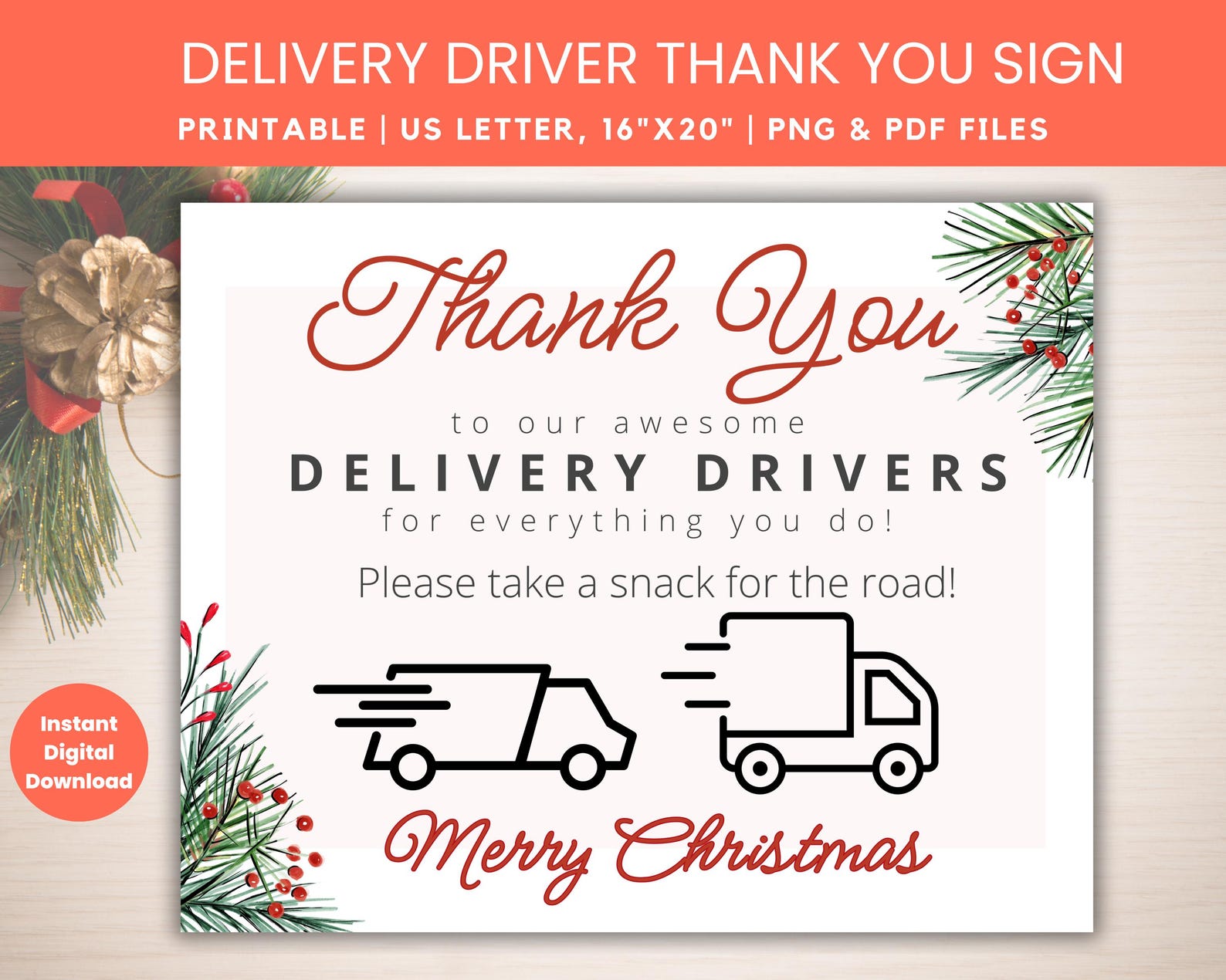 Delivery Driver Thank You Printable Snack Sign, Christmas Driver ...