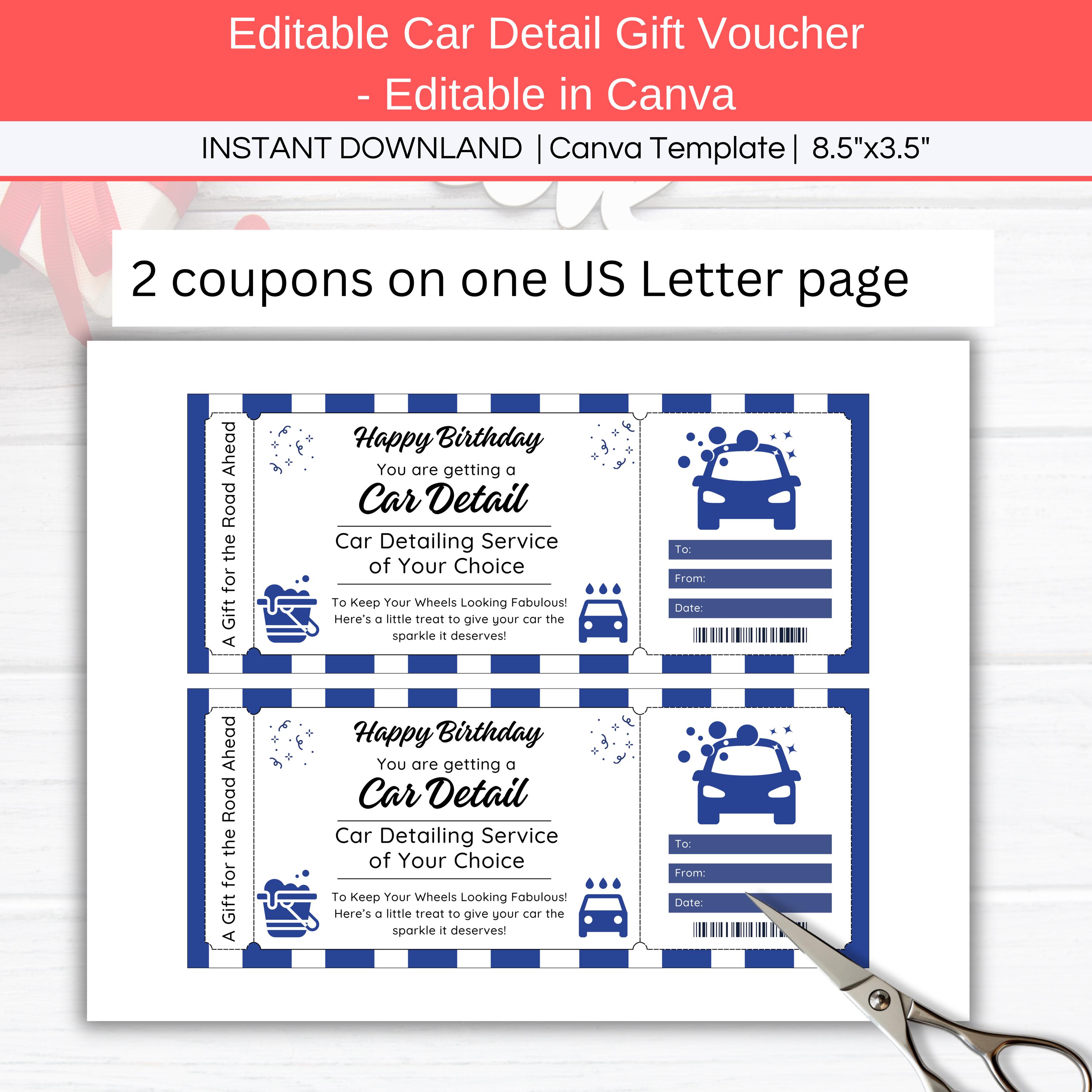 Car Detail Gift Voucher, Editable Car Detailing Gift Certificate ...