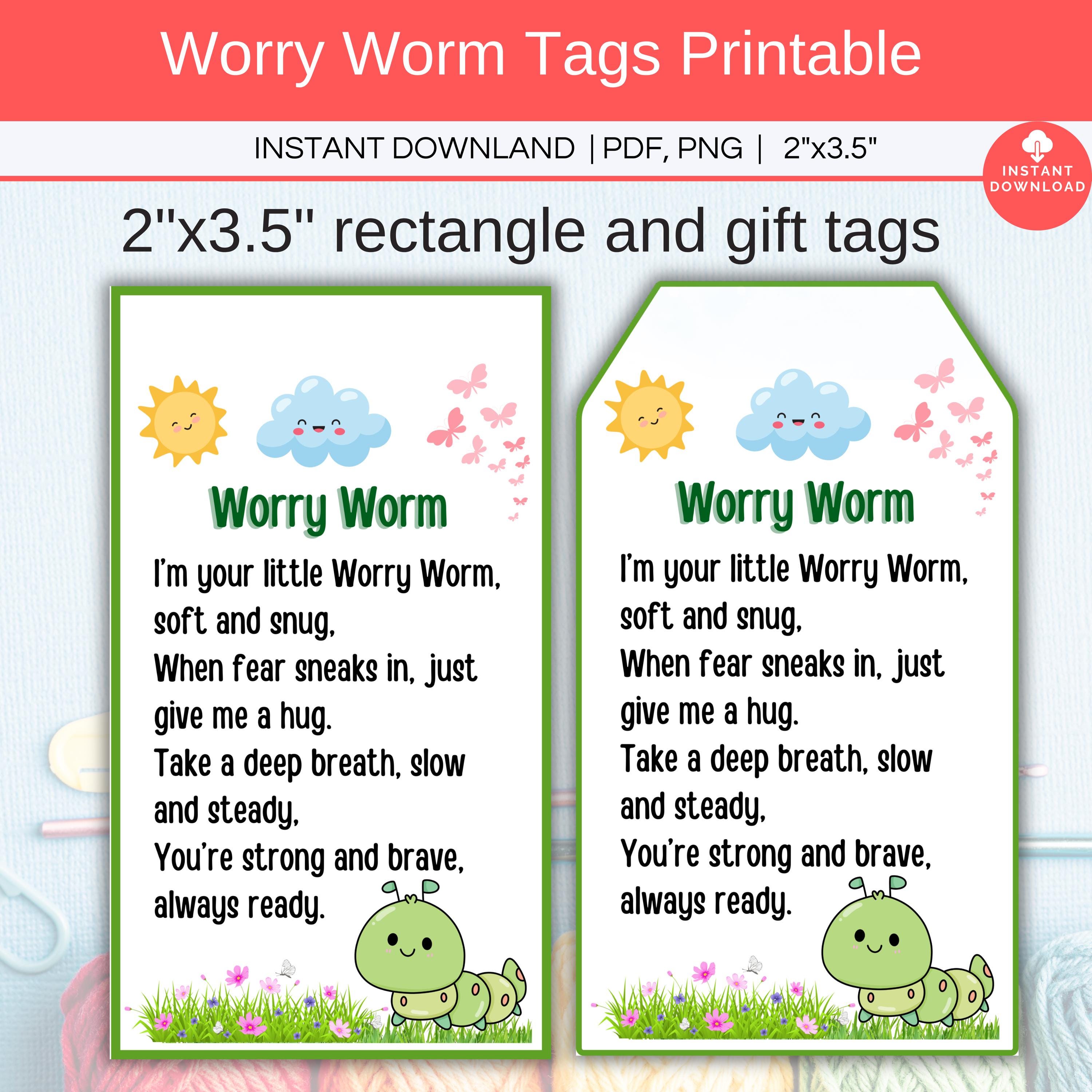 Worry Worm Tags, Printable Labels for Crochet Worms, Anxiety Relief ...