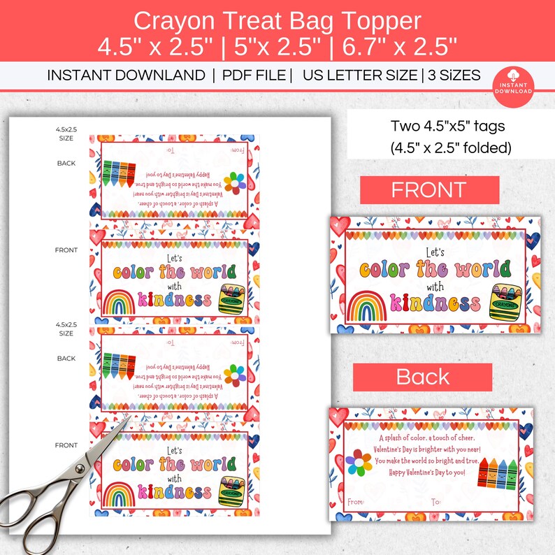 Crayon Valentine Treat Bag Topper Printable, Non Candy Valentine Goodie ...