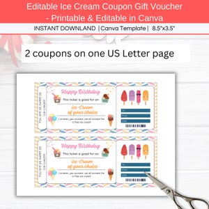 Printable Ice Cream Coupons, Editable Happy Birthday Ice Cream Gift ...