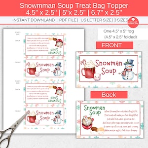 Snowman Soup Treat Bag Topper Printable, Snowman Soup Label, Winter ...