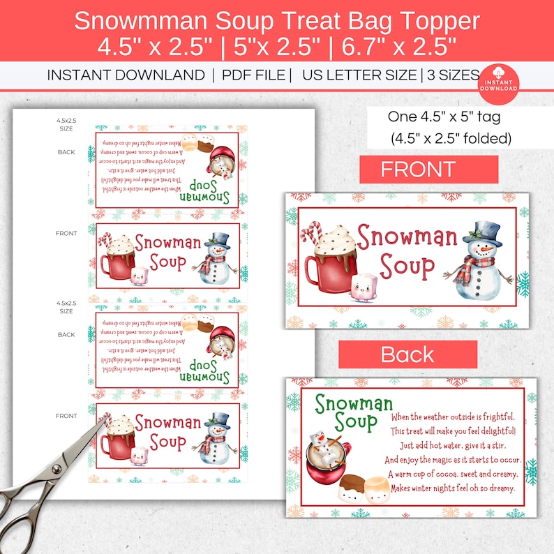 Snowman Soup Treat Bag Topper Printable, Snowman Soup Label, Winter ...