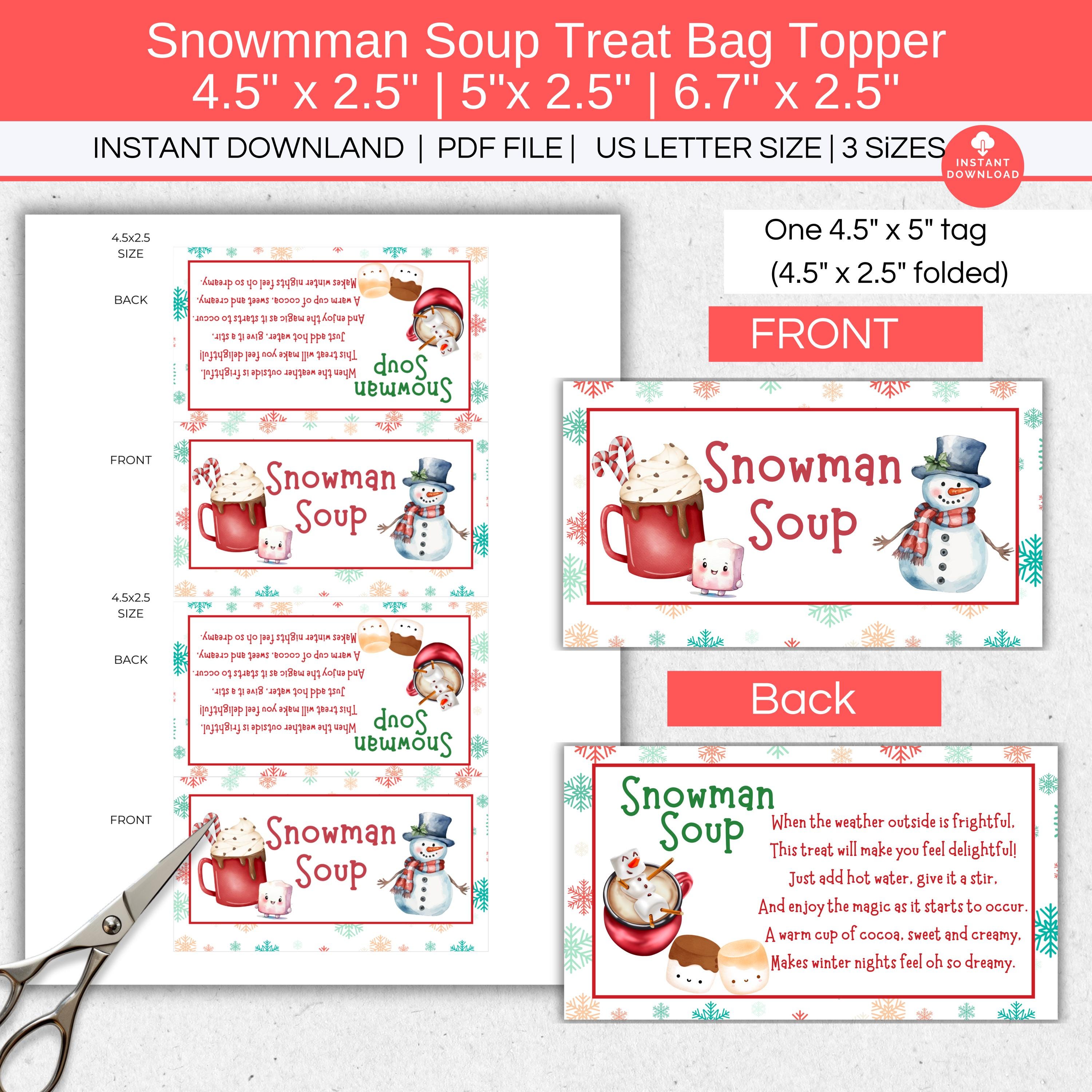 Snowman Soup Treat Bag Topper Printable, Snowman Soup Label, Winter ...