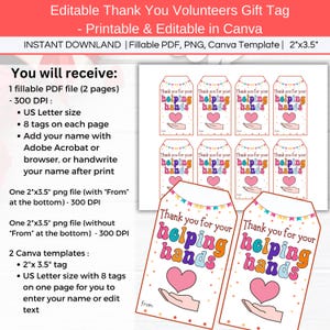 Thank You for Your Helping Hands Gift Tag, Coworker Volunteer Staff ...