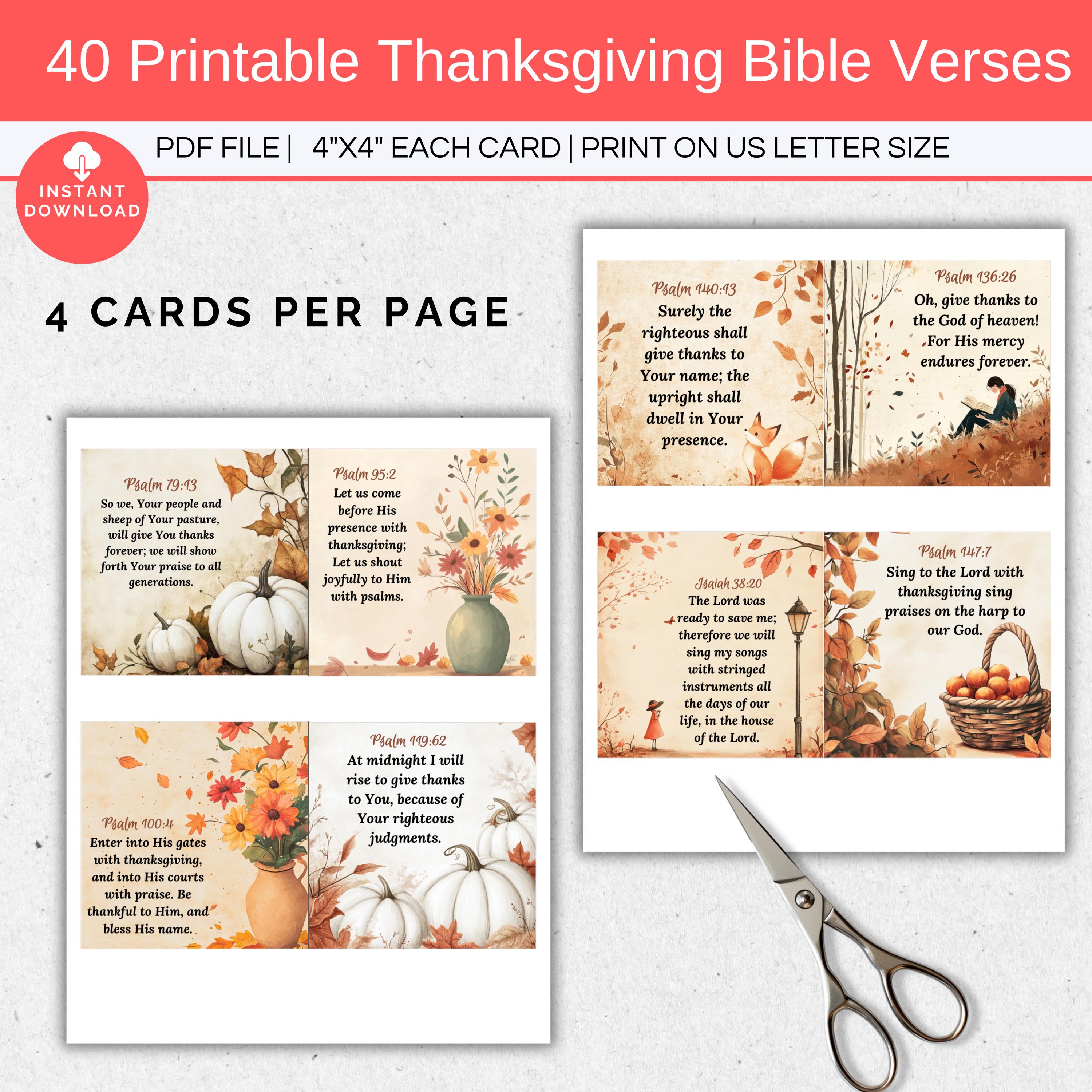 40 Thankful Bible Verse Printable Cards, Bible Verse Scripture Memory ...