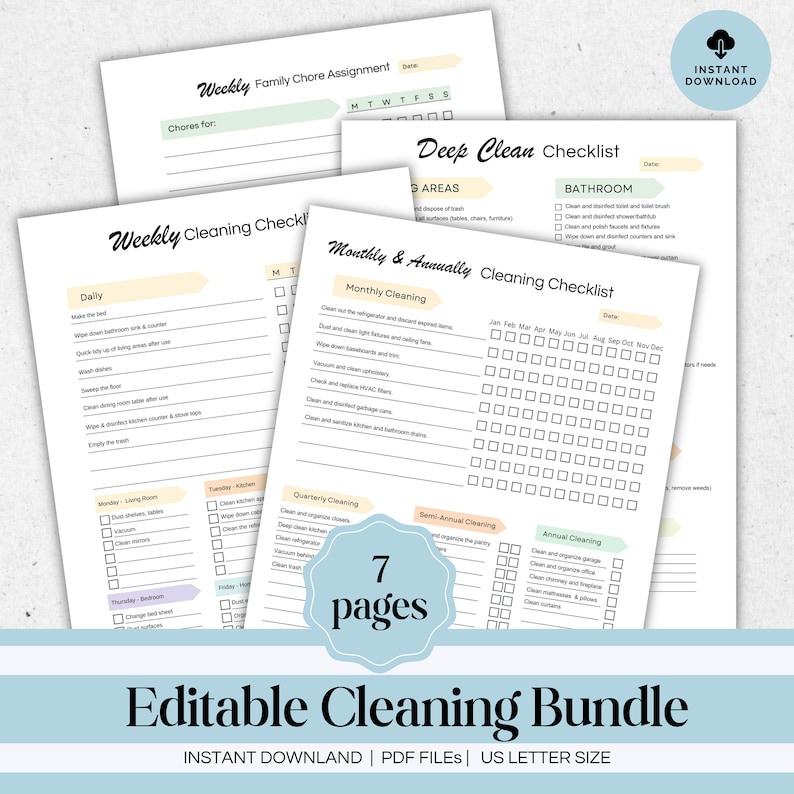 Editable Cleaning Planner Printable, Deep Cleaning Checklist, Declutter ...