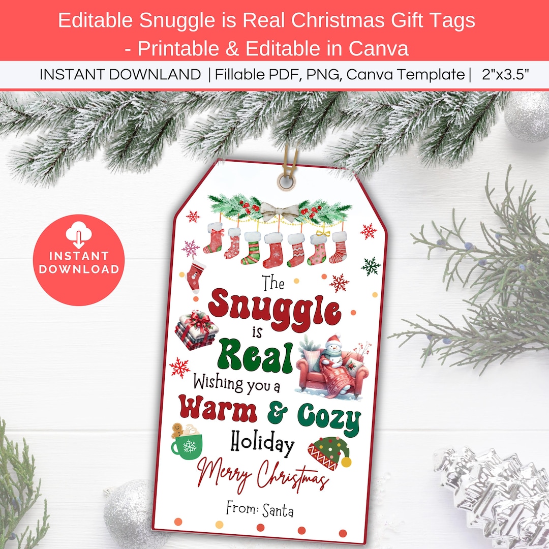 The Snuggle is Real Christmas Blanket Gift Tag Printable Editable ...