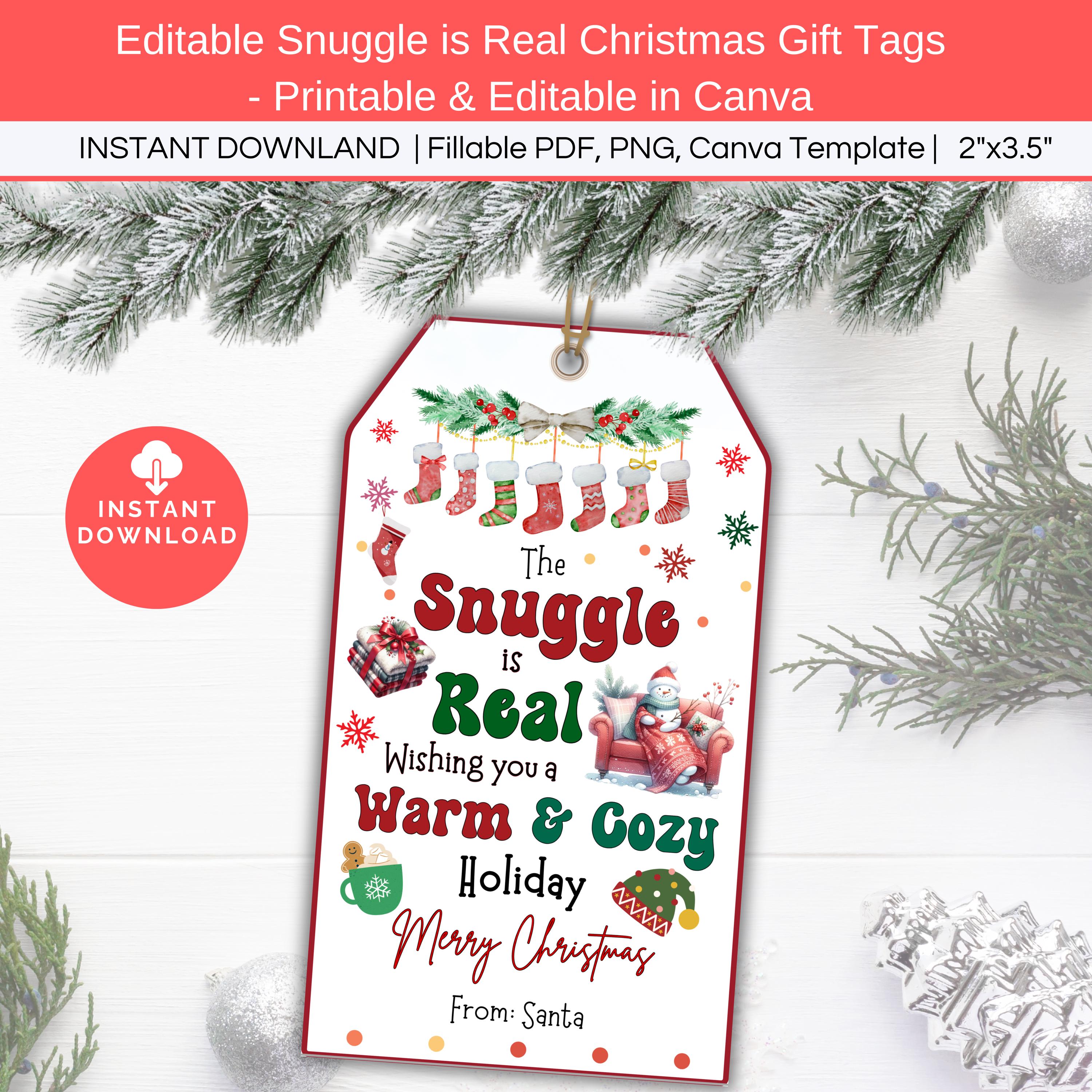 The Snuggle is Real Christmas Blanket Gift Tag Printable Editable ...