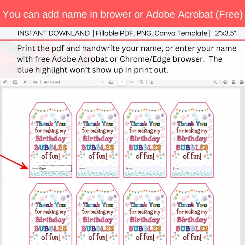 Bubble Birthday Favor Tags, Classroom Birthday Editable Favor Tag ...