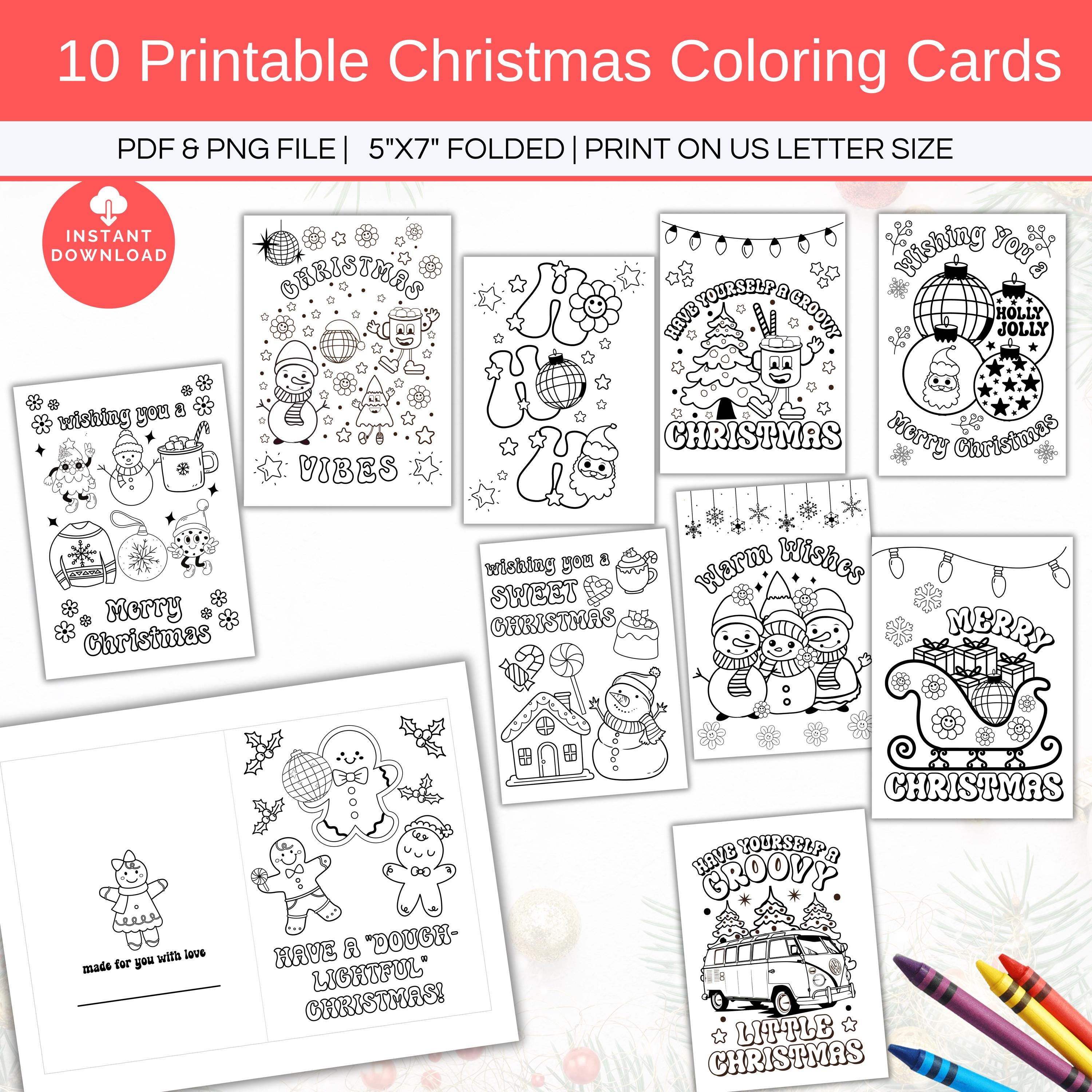 Christmas Coloring Cards for Kids Printable, 10 Christmas Homemade ...