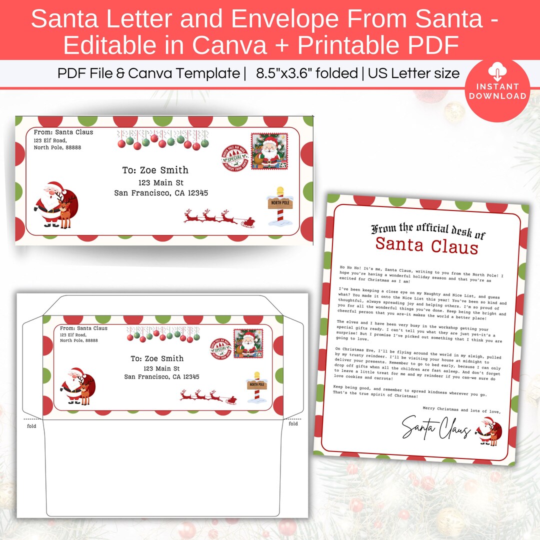 Editable Letter From Santa Envelope, Official Letter From Santa Claus ...