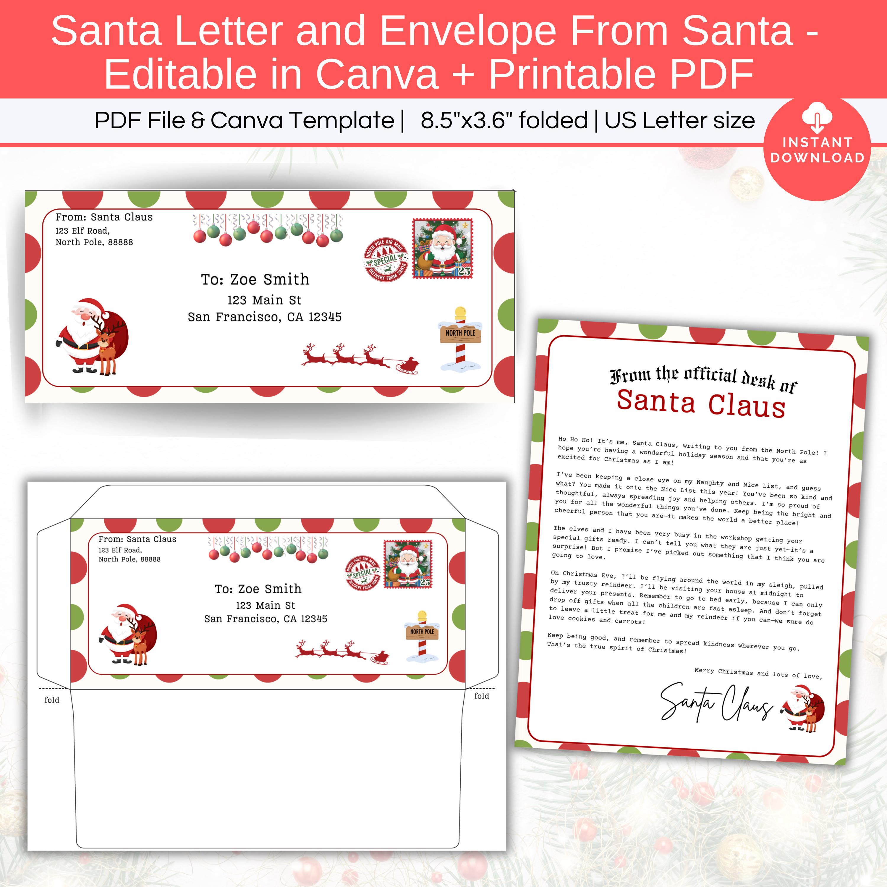Editable Letter From Santa Envelope, Official Letter From Santa Claus ...